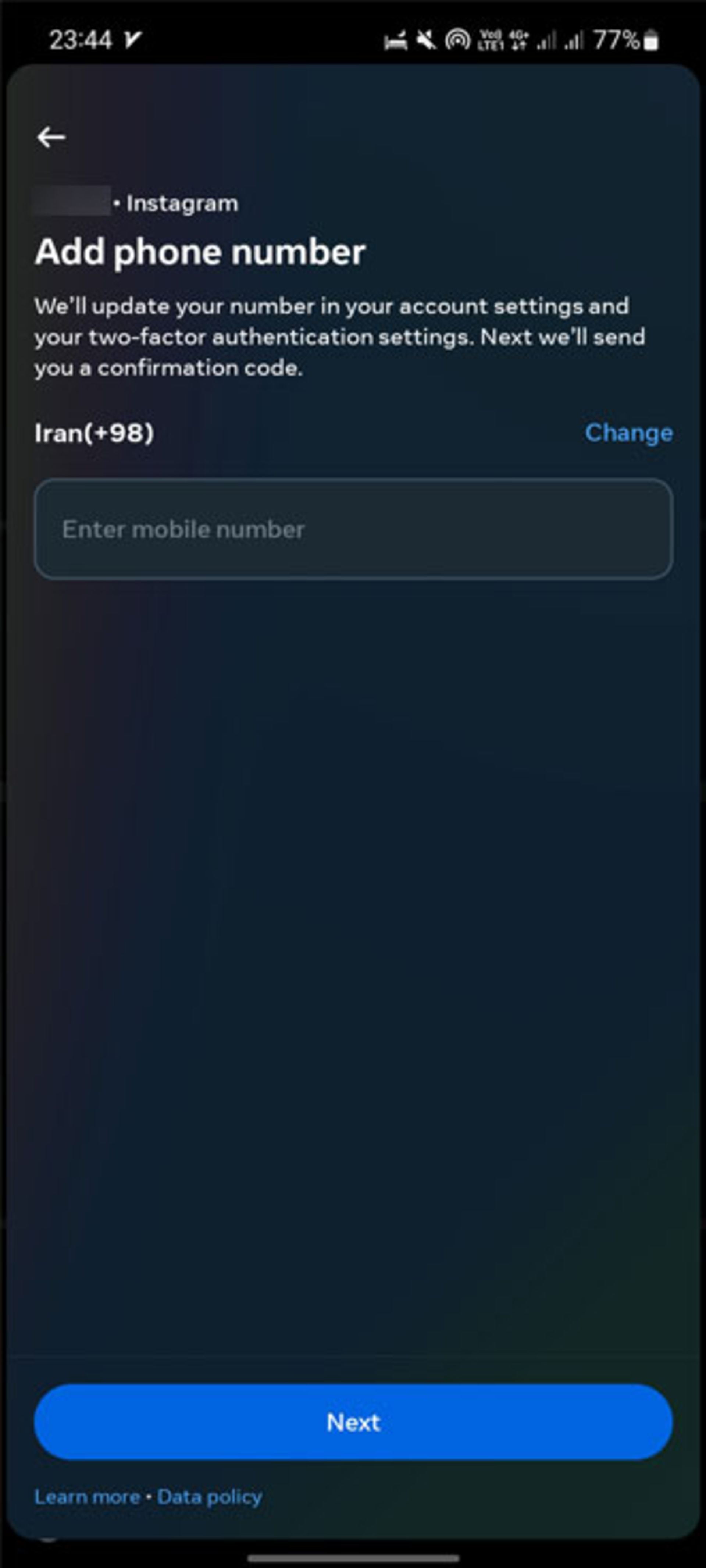 تغییر شماره تلفن در اینستاگرام