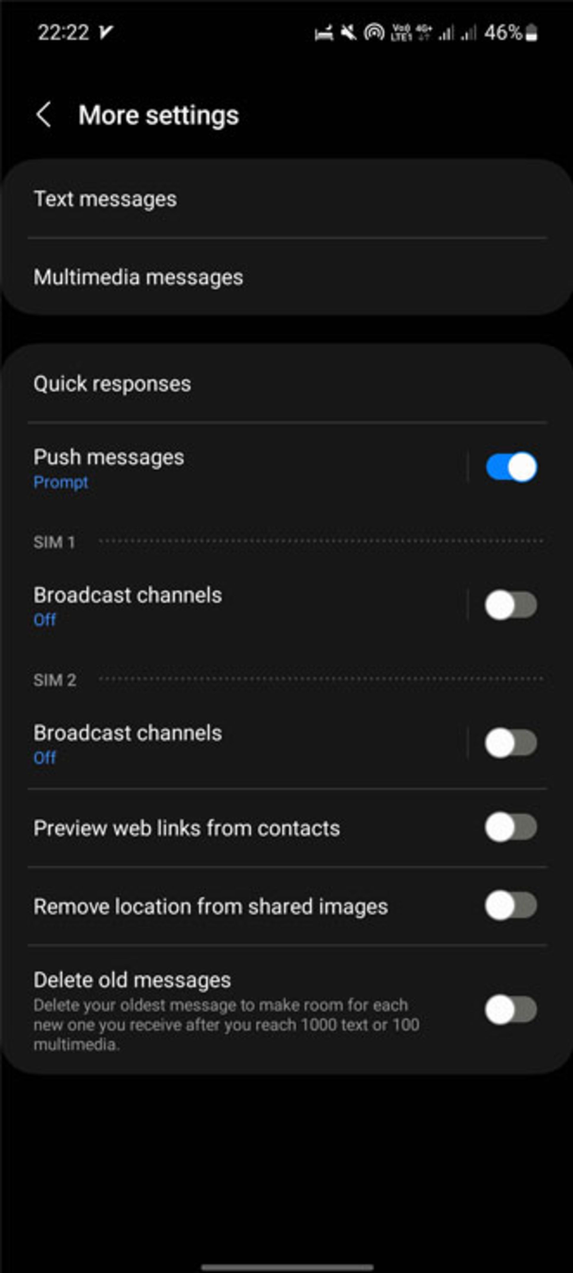 تنظیمات پیامک گوشی سامسونگ
