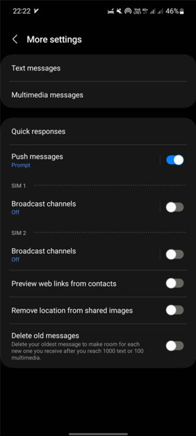تنظیمات پیامک گوشی سامسونگ